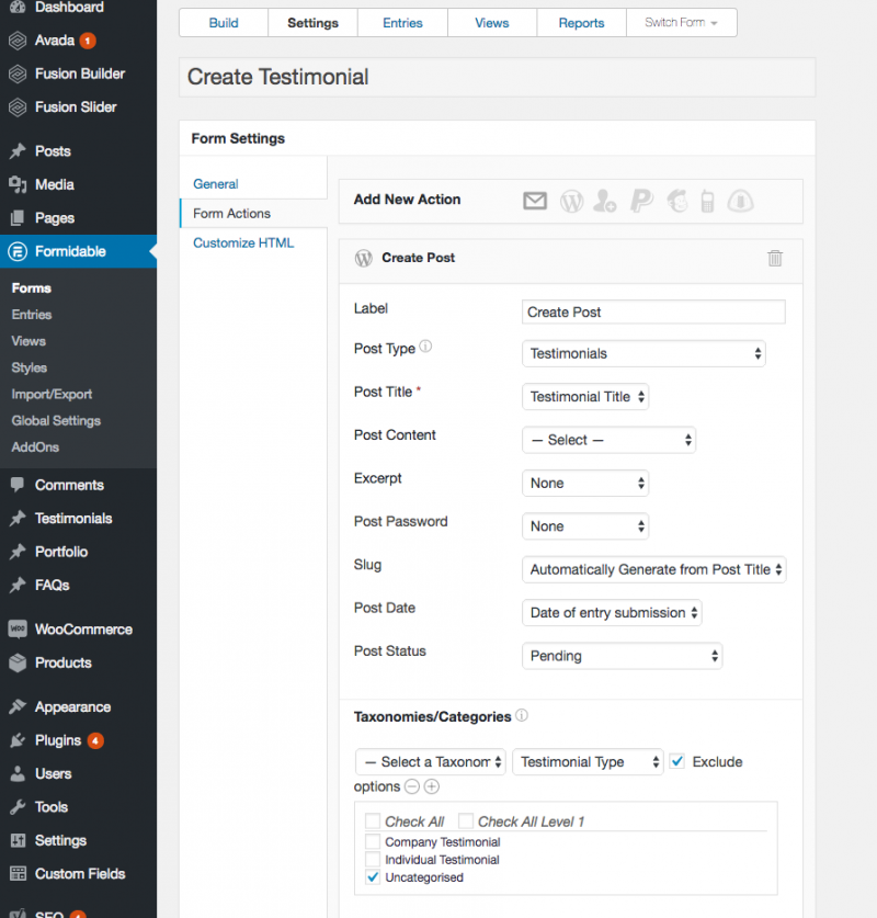 Wordpress Custom Posts With Formidable Forms